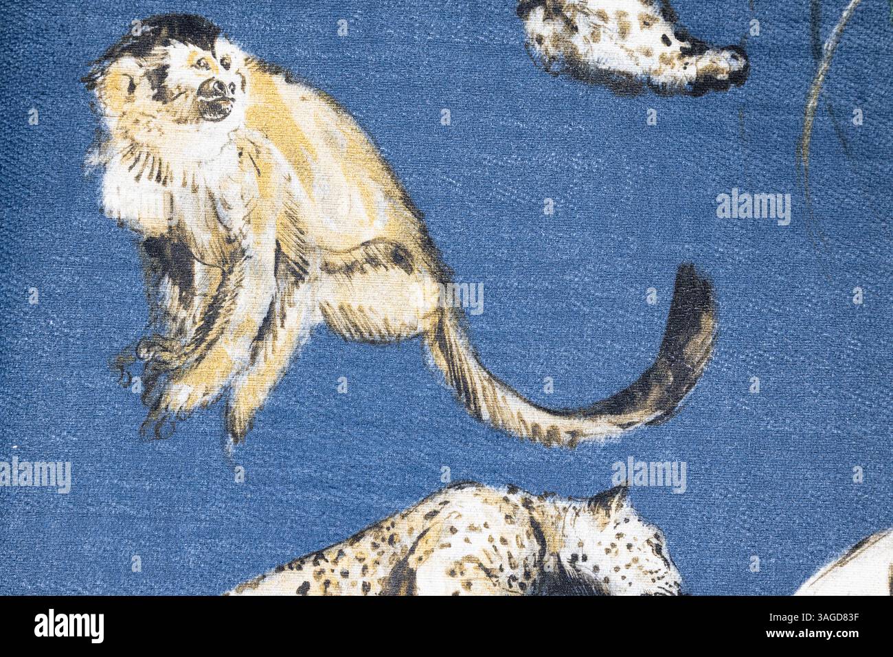 Exotic wildlife printed on textured fabric wallpaper with artistic ...