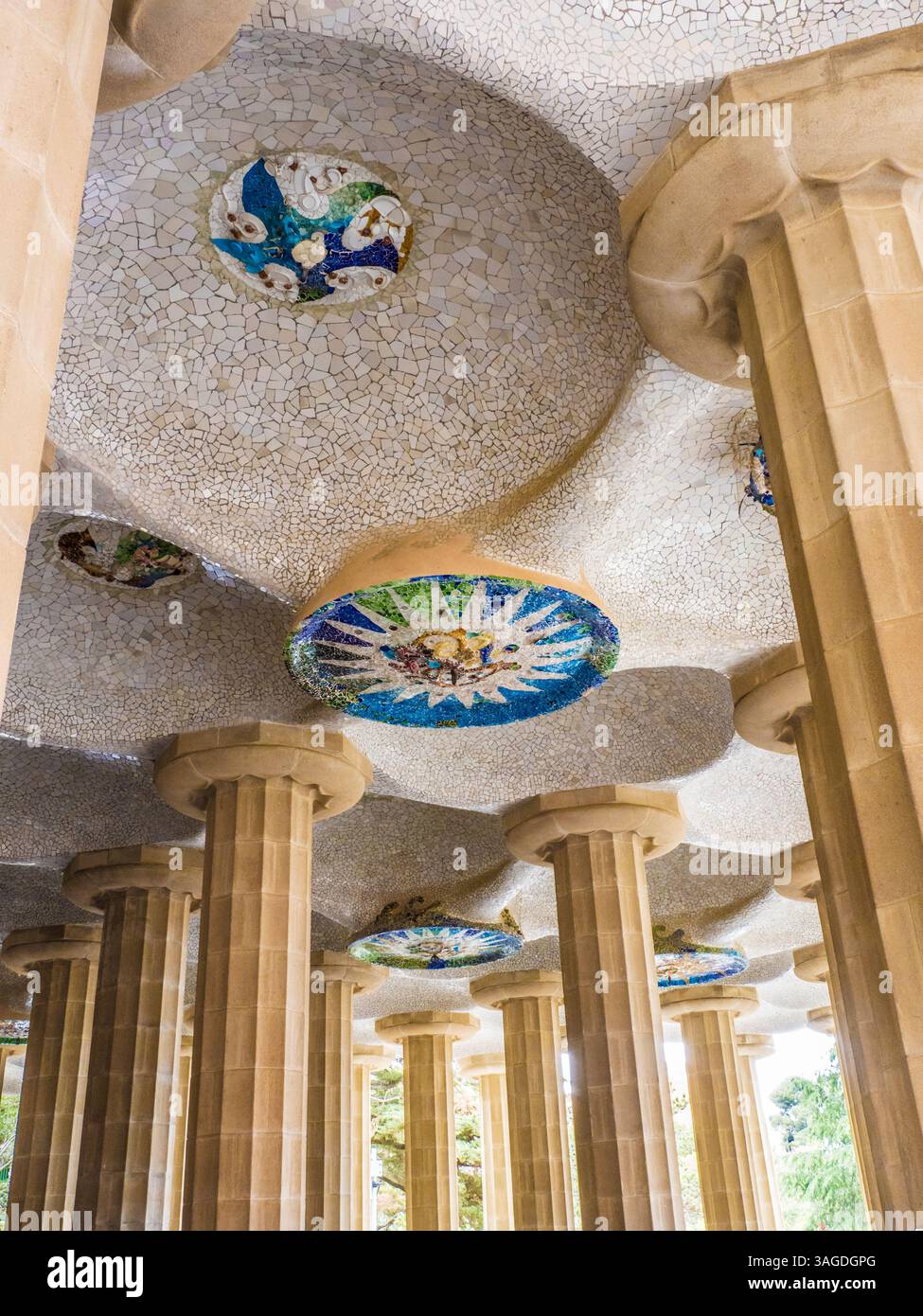The hypostyle room or Sala Hipòstila in Parc Güell, Barcelona ...