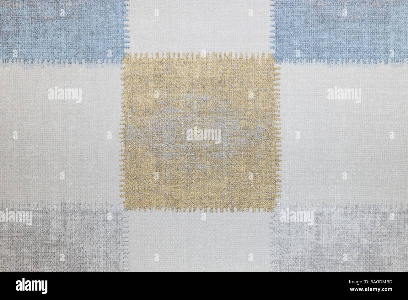 Textured fabric cloth with stitched patchwork design in soft neutral ...