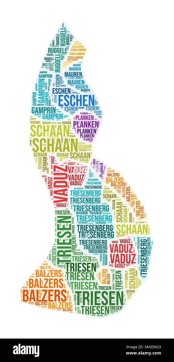 Liechtenstein region word cloud. Country shape design. Liechtenstein ...