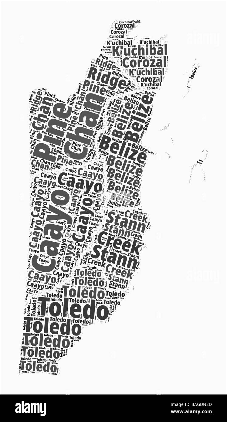 Belize text style regions. Country region names word clouds in English ...