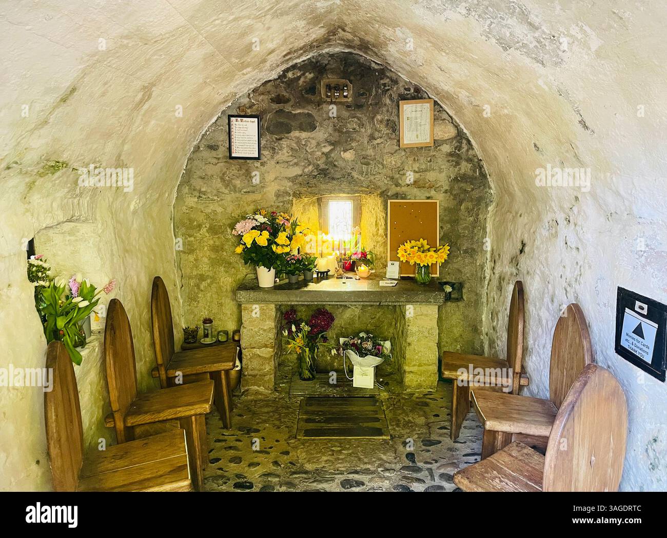 Interior of smallest church in the British Isles, St Trillo's chapel ...