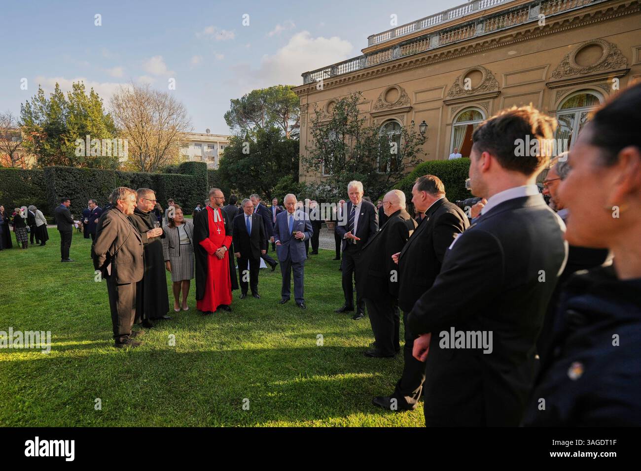 King Charles III, center, arrives at the British Ambassador to Italy's ...