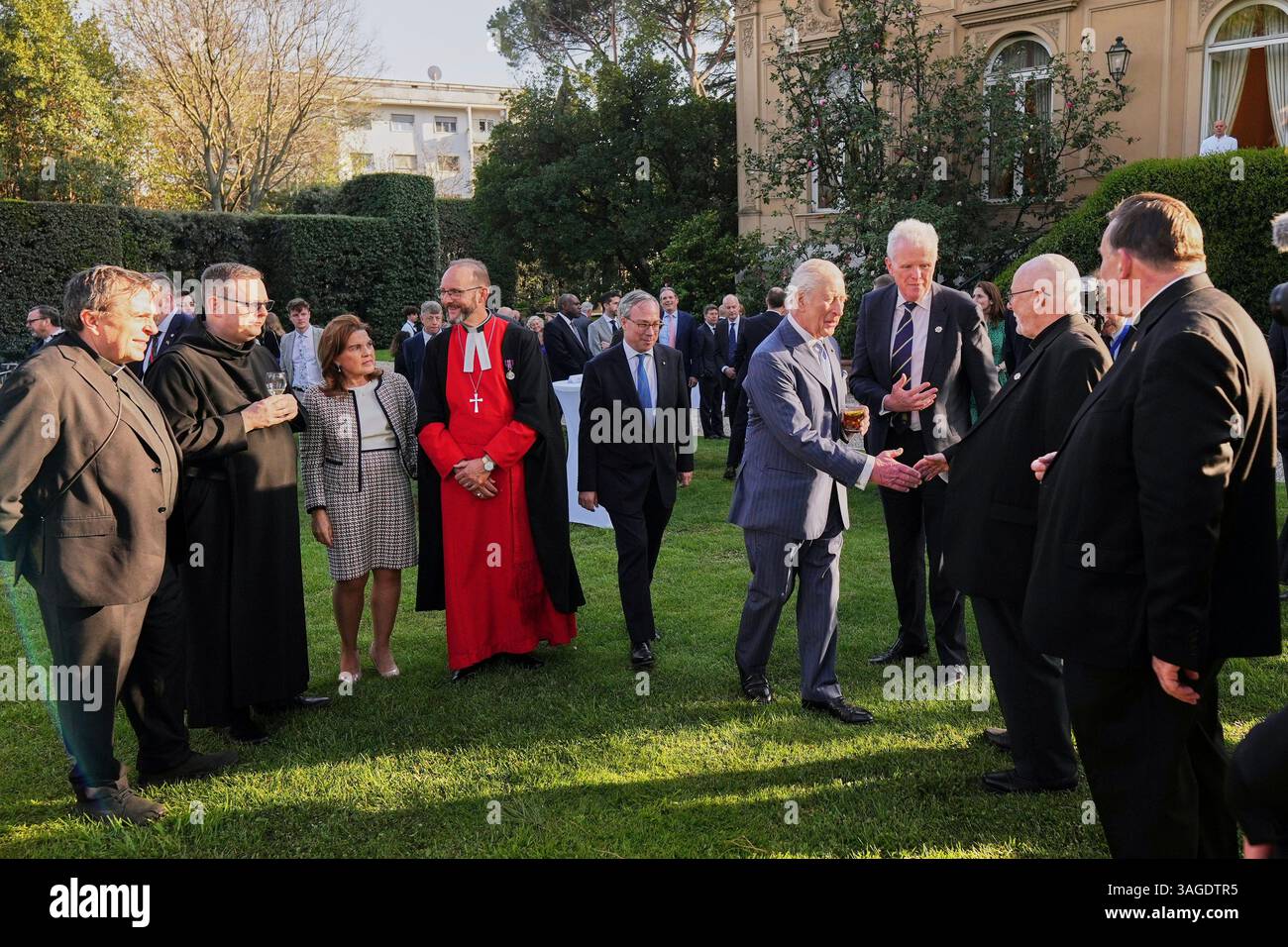 King Charles III, center, arrives at the British Ambassador to Italy's ...