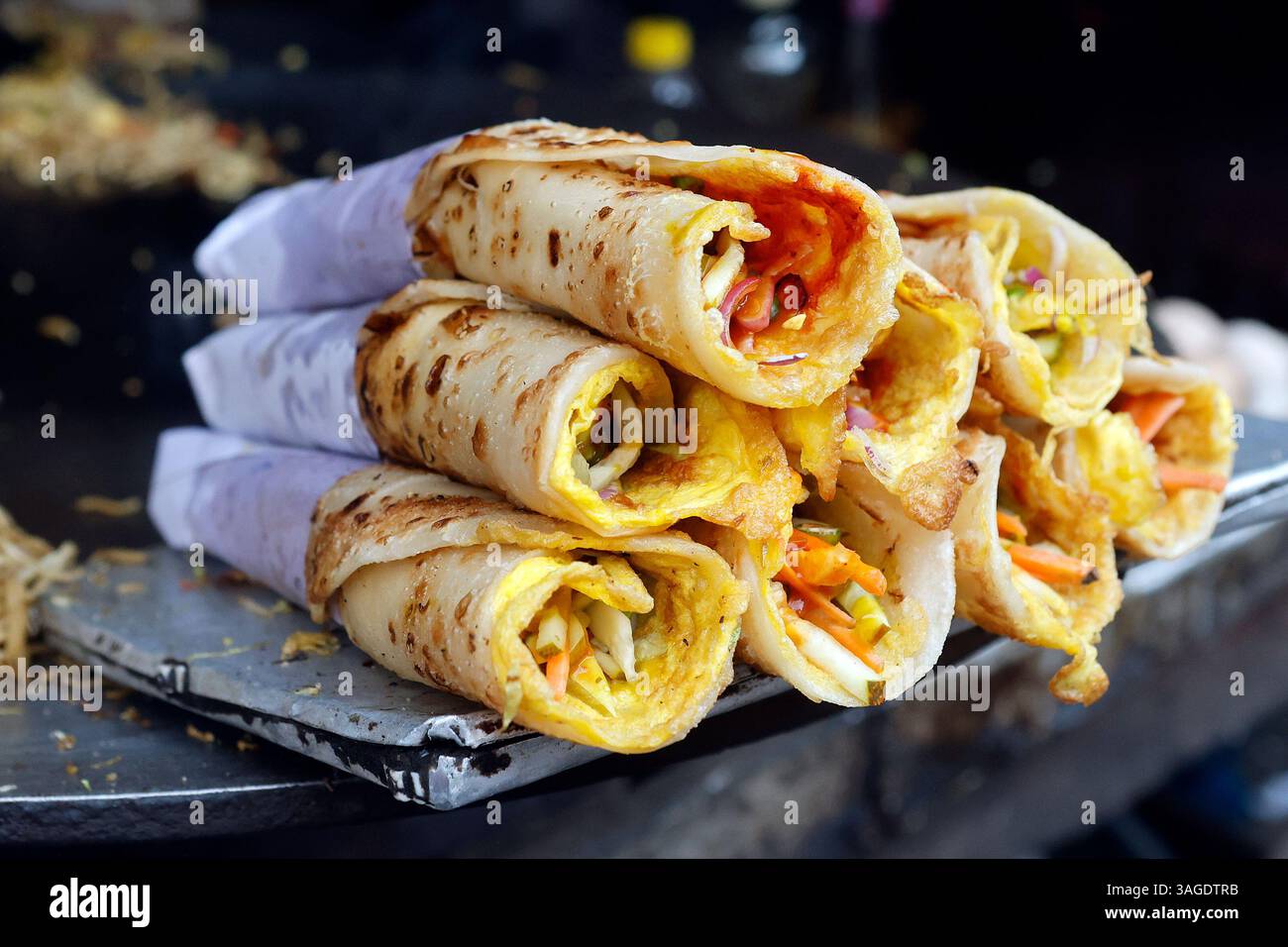 Egg rolls at a food stall ln Kolkata, West Bengal, India Stock Photo ...