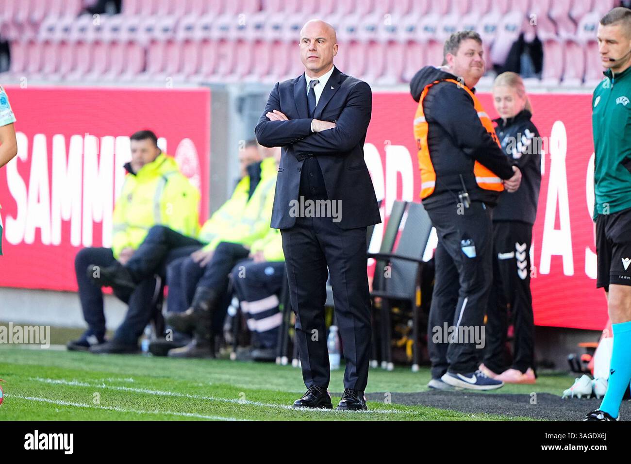 Italy's coach Andrea Soncin follows the Women's Nations League soccer ...