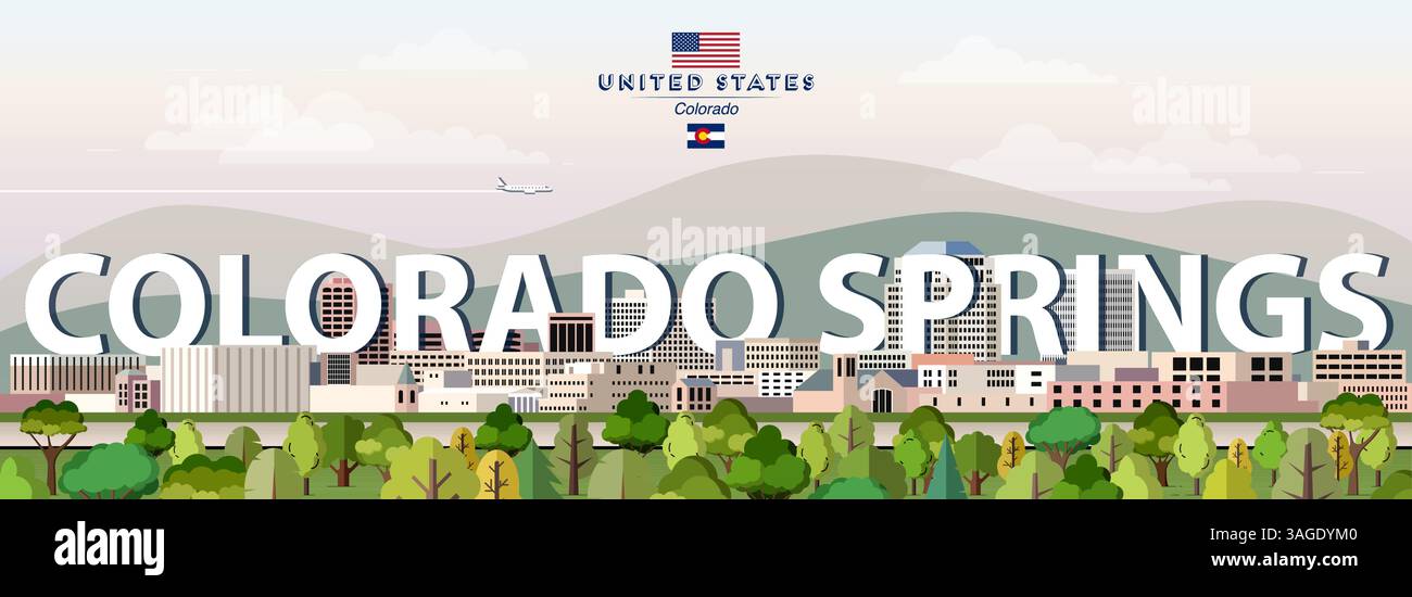 Colorado Springs city skyline colorful vector illustration. Travel ...