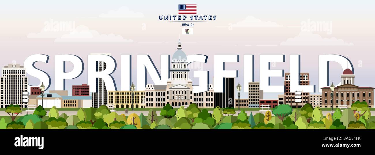 Springfield city skyline colorful vector illustration. Travel poster ...