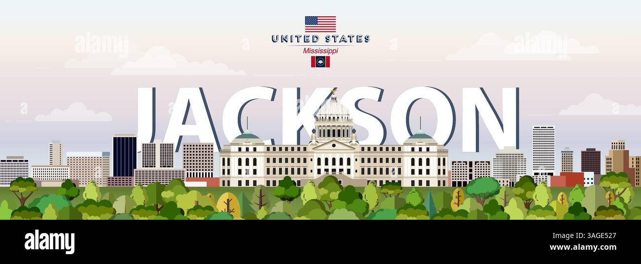 Jackson city skyline colorful vector illustration. Travel poster Stock ...