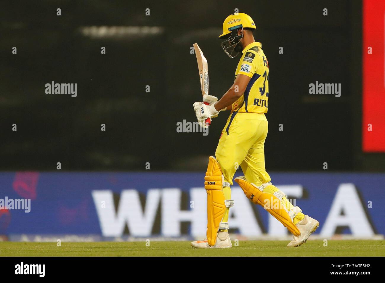 Chennai Super Kings' captain Ruturaj Gaikwad walks off the field after ...