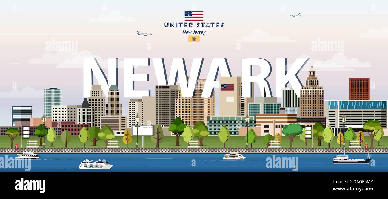 Newark skyline colorful vector illustration. Travel poster Stock Vector ...