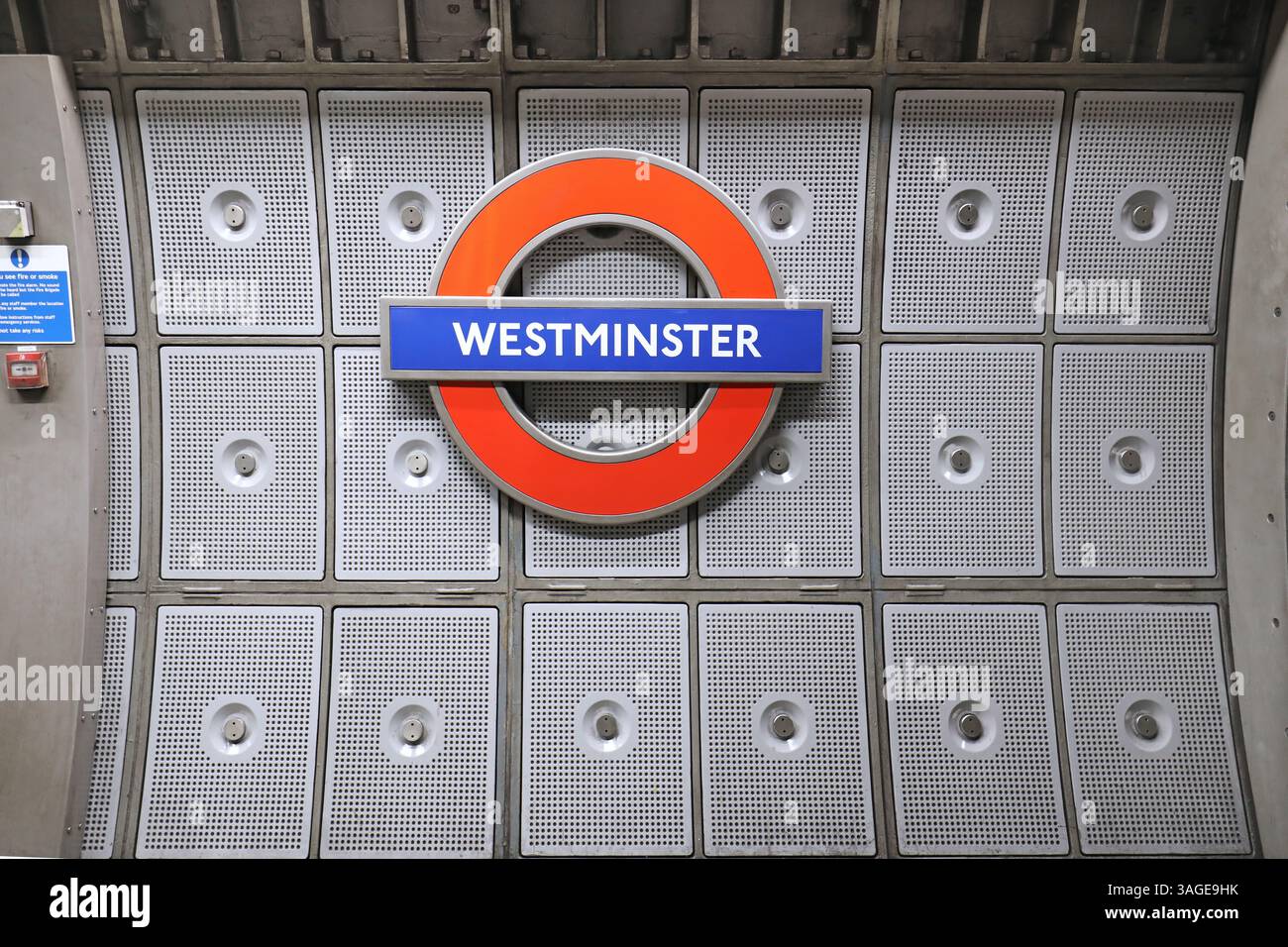 Interior view of Westminster underground Station, London, UK. Shows ...