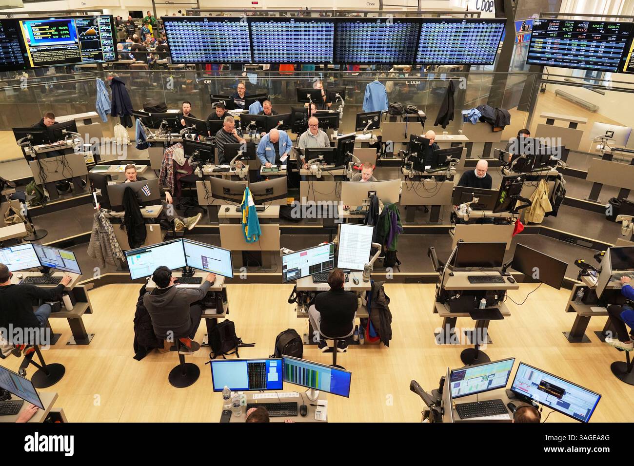 Traders work on the options trading floor at the Cboe Global Markets in ...