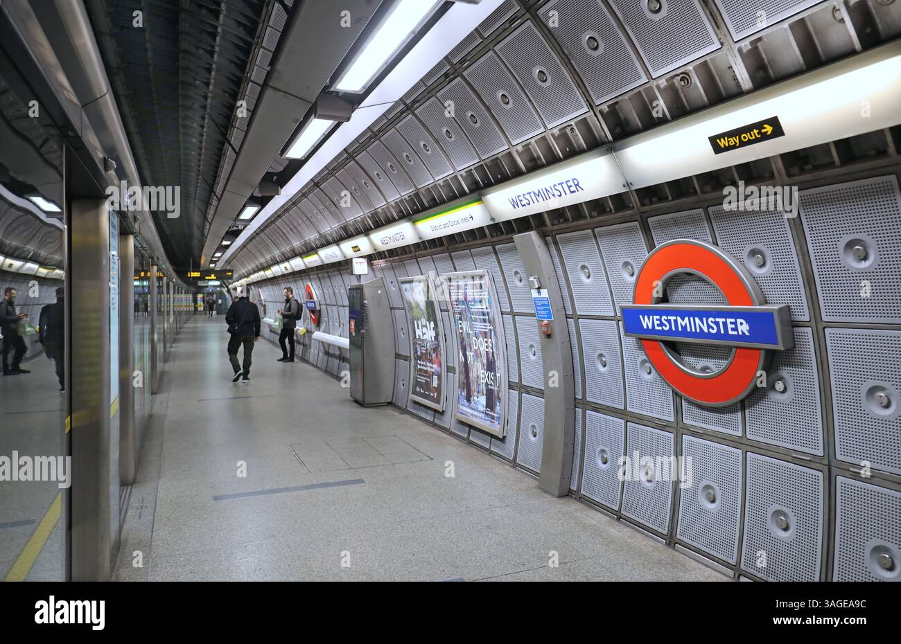 Interior view of Westminster underground Station, London, UK. Shows ...