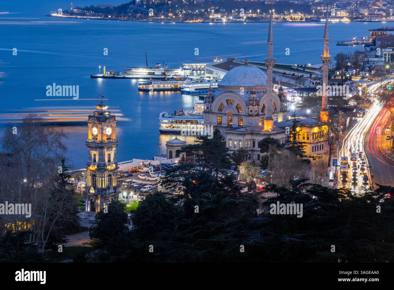 Aerial panoramic view of Dolmabahce mosque in Istanbul, Turkiye Stock ...