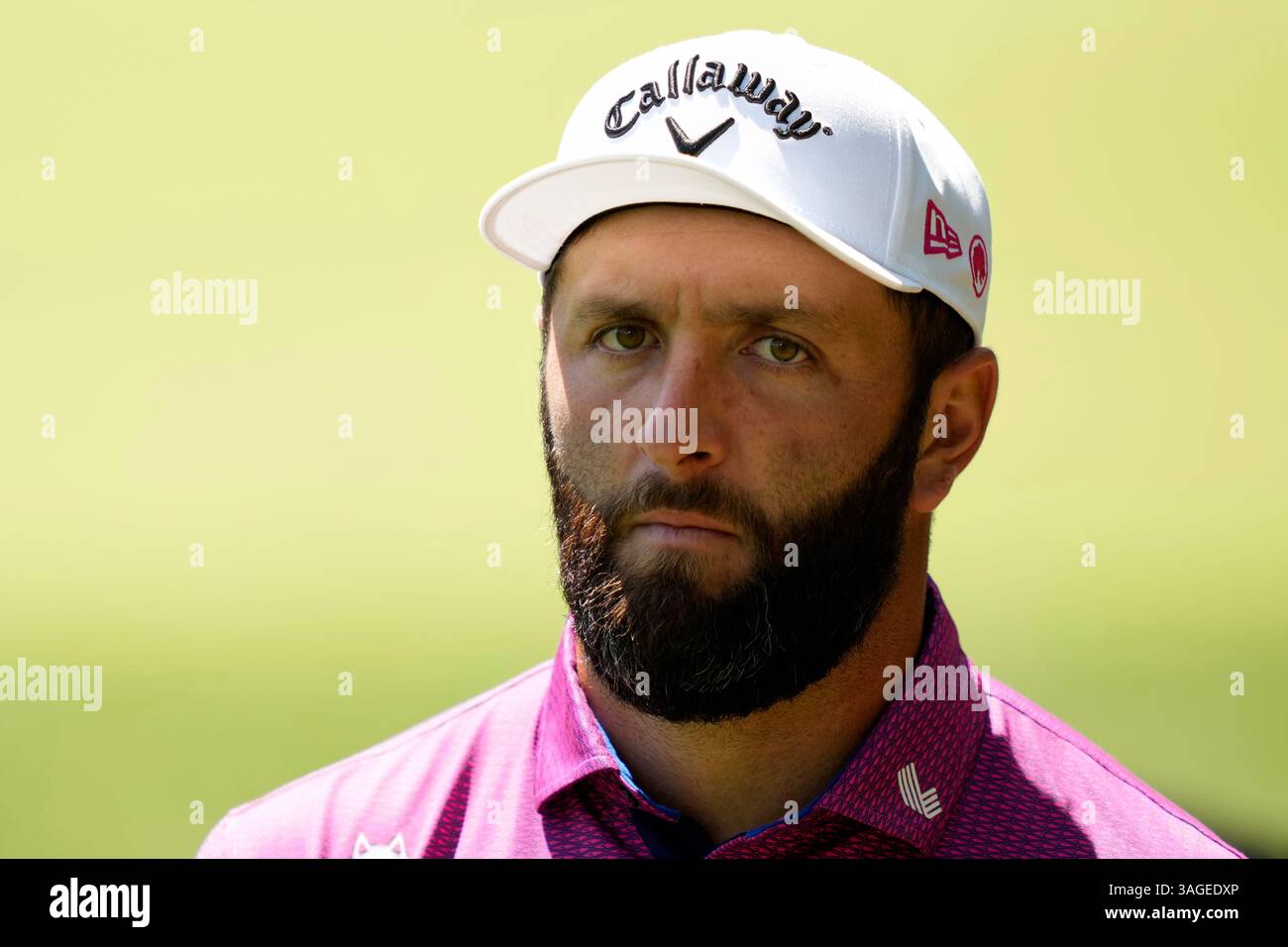 Jon Rahm, of Spain, walks to the 14th tee during a practice round at ...