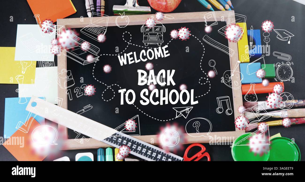 Image of Covid 19 coronavirus cells spinning with Welcome Back to ...