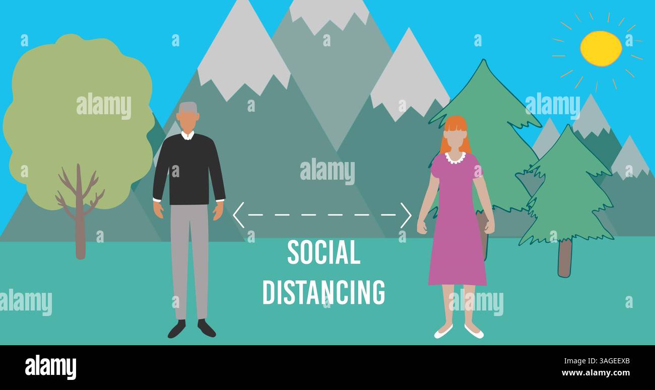 Illustration showing social distancing with two people standing apart ...