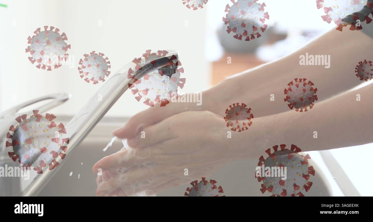 Washing hands thoroughly under running water, focusing on hygiene and ...