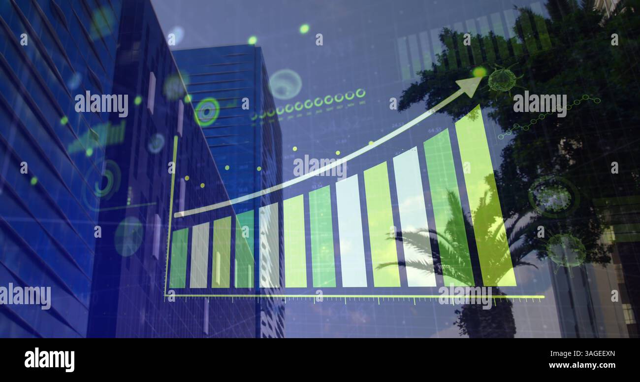 Image of a digital interface with graphs and statistics and Coronavirus ...