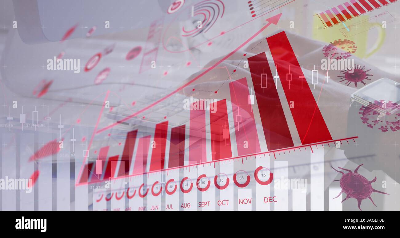 Image of a digital interface with graphs and statistics and Coronavirus ...