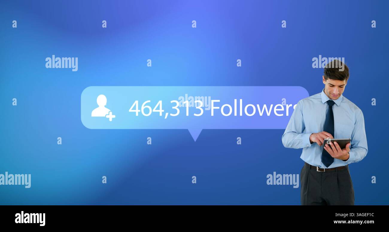 Image of digital interface Followers text and people icon with growing ...