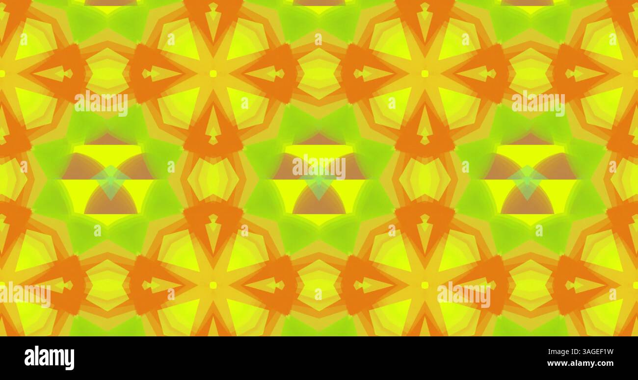 Image of kaleidoscopic colourful orange, yellow and green shapes moving ...