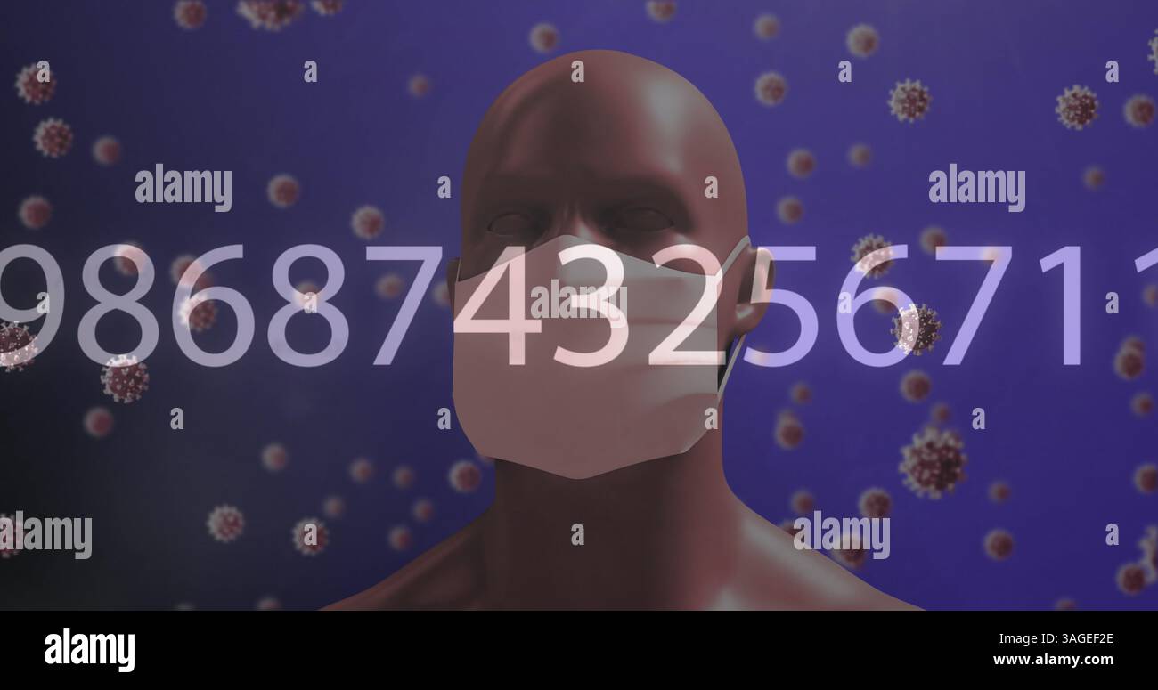 Image of human head model wearing face mask with numbers increasing and ...