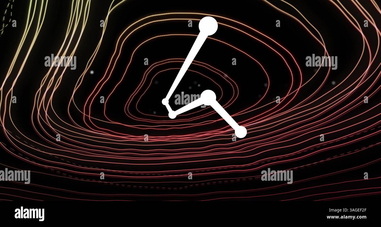 Image of white molecular structure moving over topographic white and ...