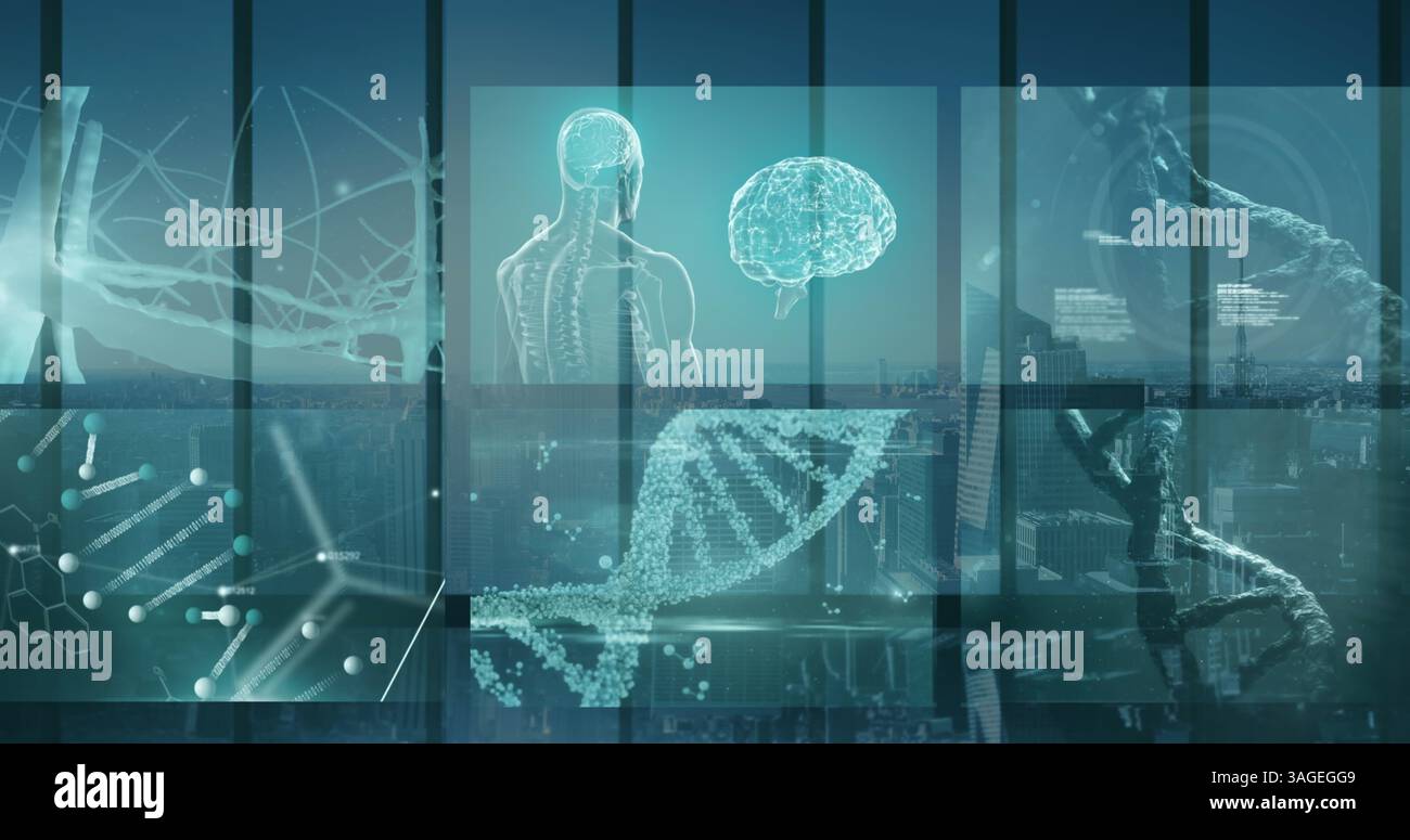 Image of medical data processing with dna and screens Stock Photo - Alamy