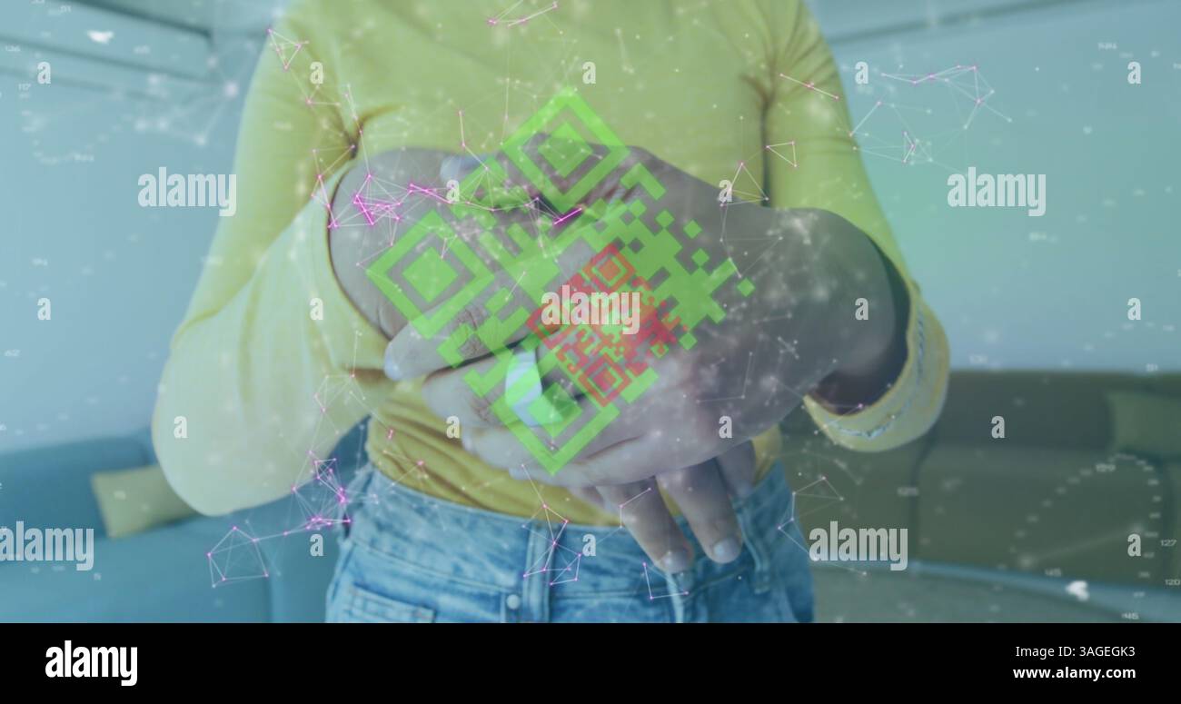 Image of qr code with woman washing hands in an office Stock Photo - Alamy