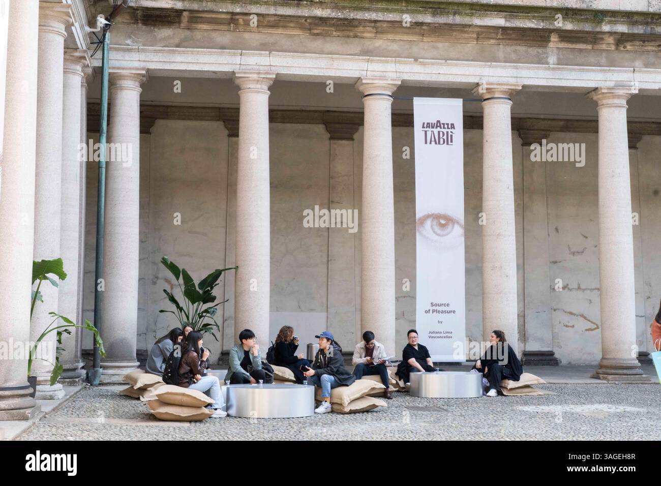 Milano, Ita. 08th Apr, 2025. Palazzo del Senato. Installazione Lavazza "Source of pleasure" by ...