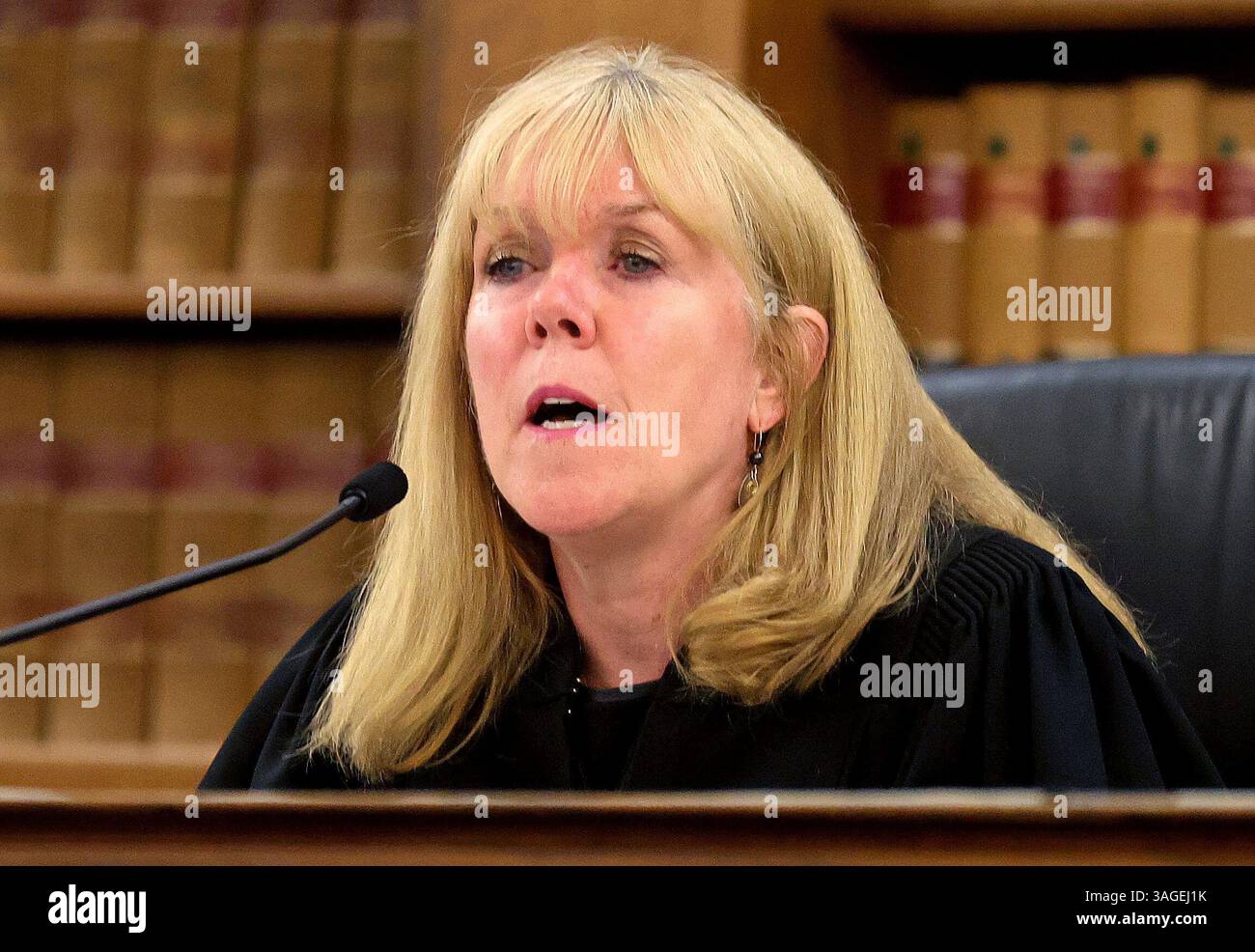 Superior Court Judge Beverly Cannone speaks to the jury members inside ...