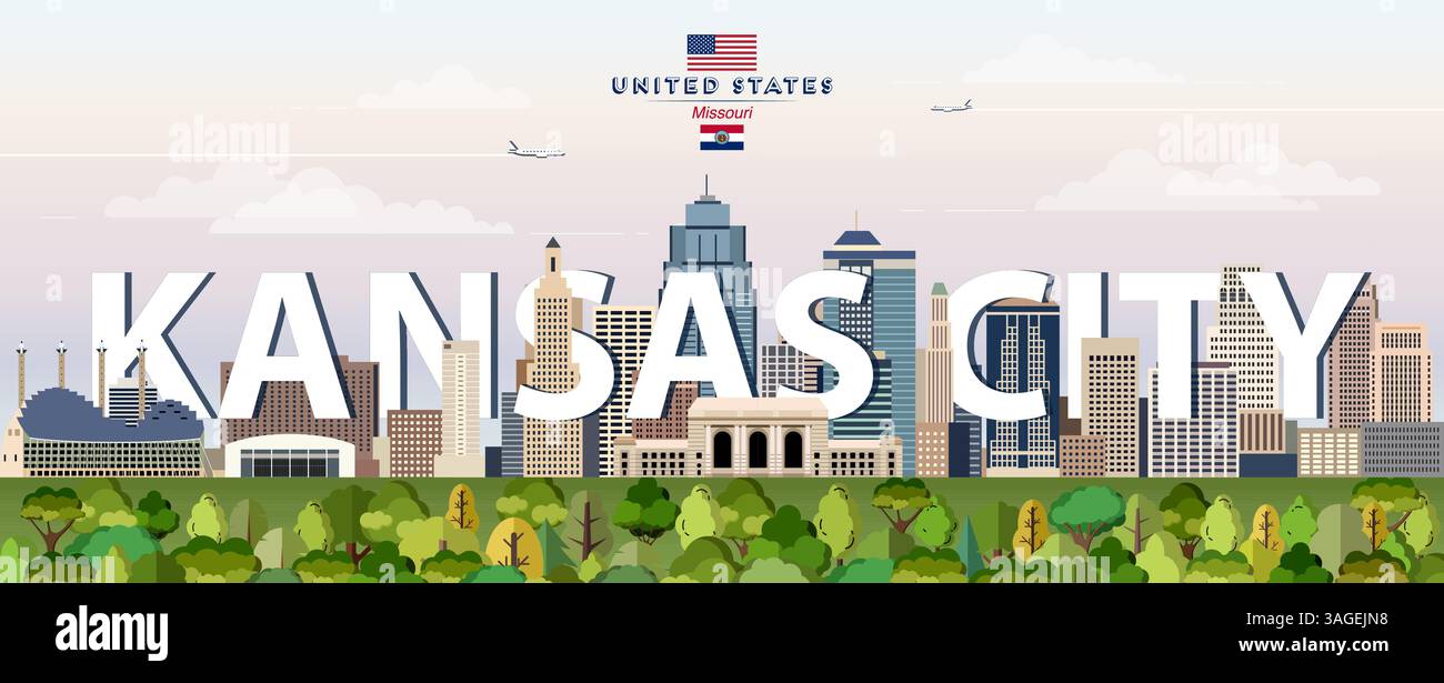 Kansas City skyline colorful vector illustration. Travel poster Stock ...
