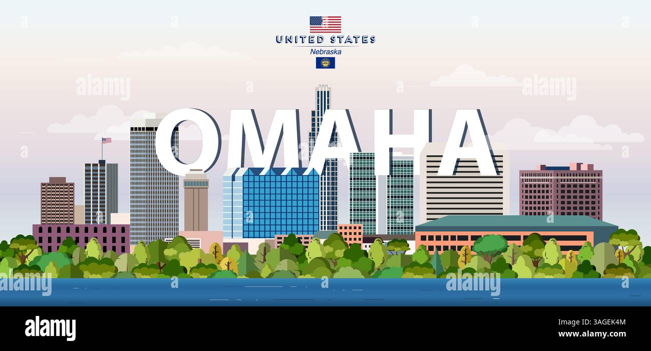 Omaha city skyline colorful vector illustration. Travel poster Stock ...
