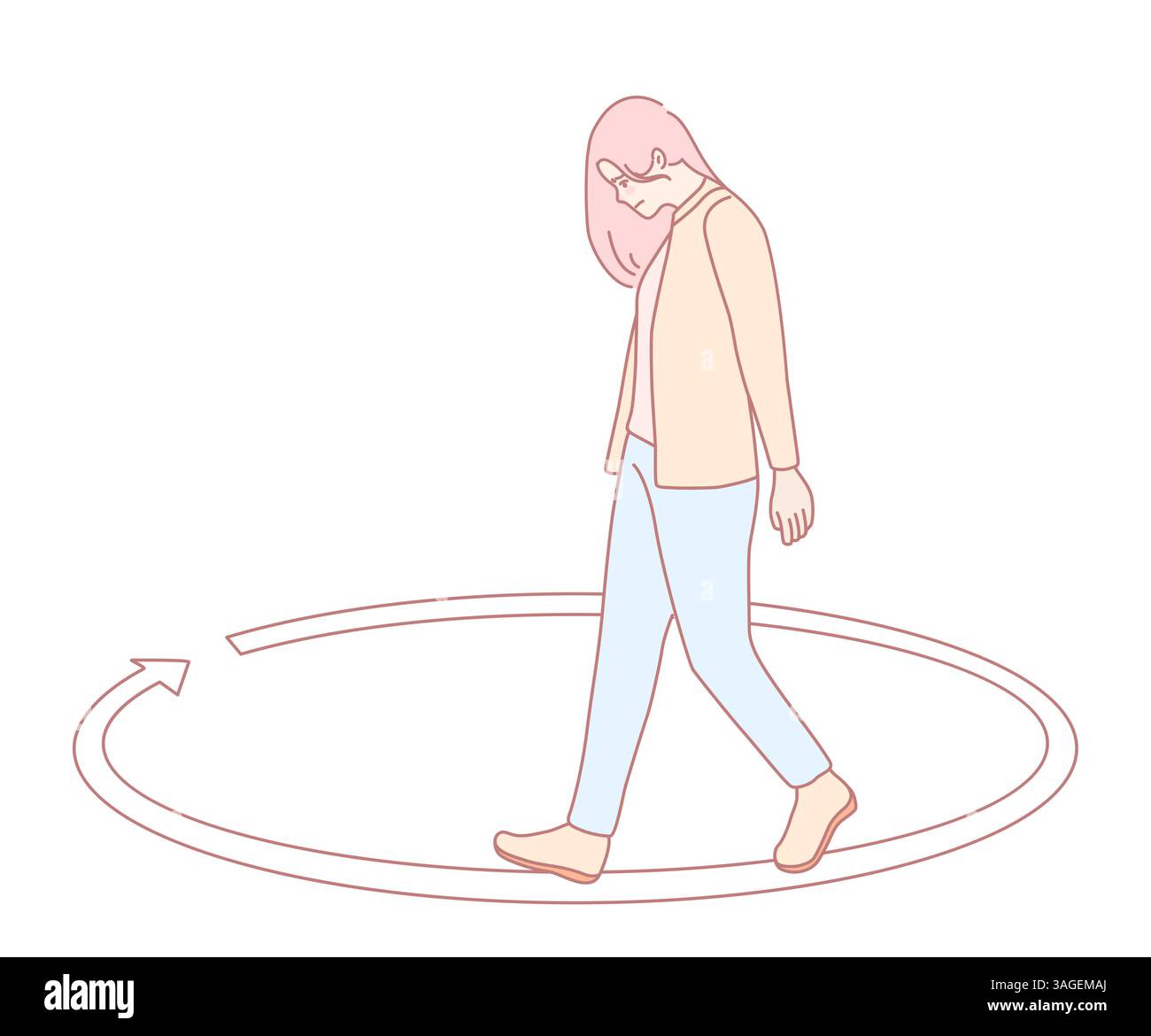 This is a minimalist illustration depicting a woman engaging in a slow ...