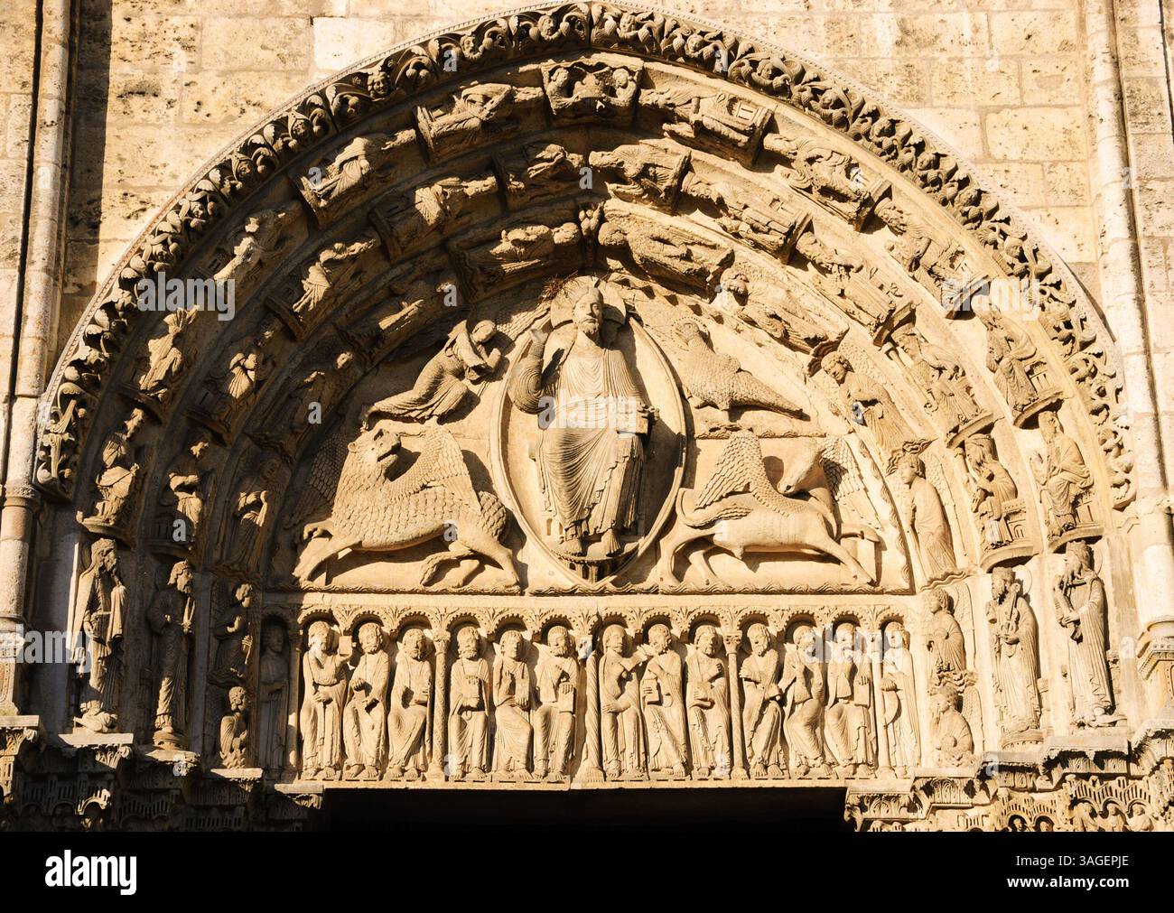 Statue of Jesus Christ surrounded by Four Evangelists (represented as winged man, lion, ox and ...