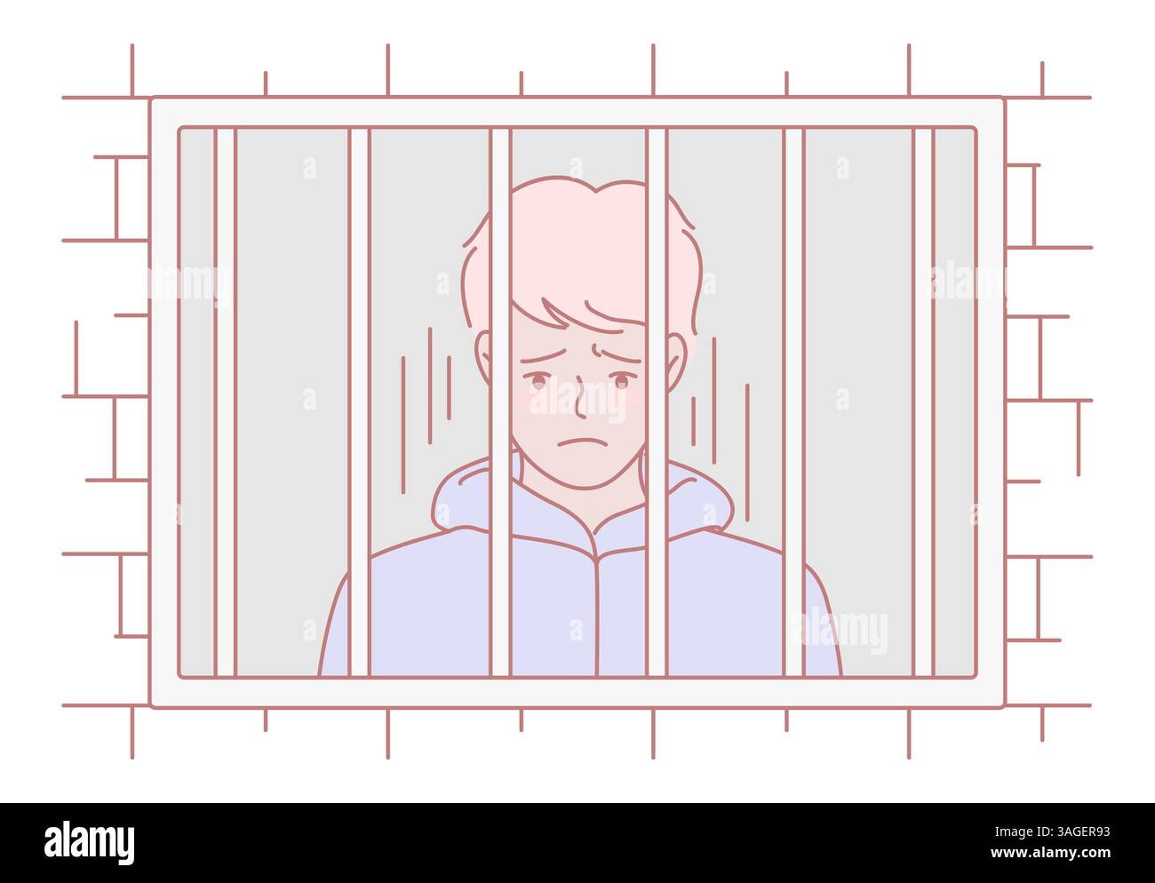 The artwork shows a young person behind prison bars, appearing ...