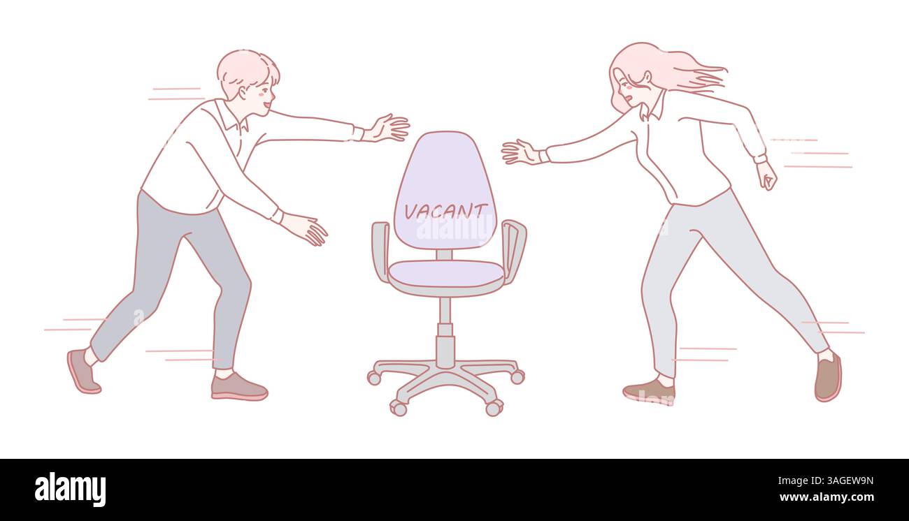 In a lively workplace, two colleagues race to grab an empty office ...