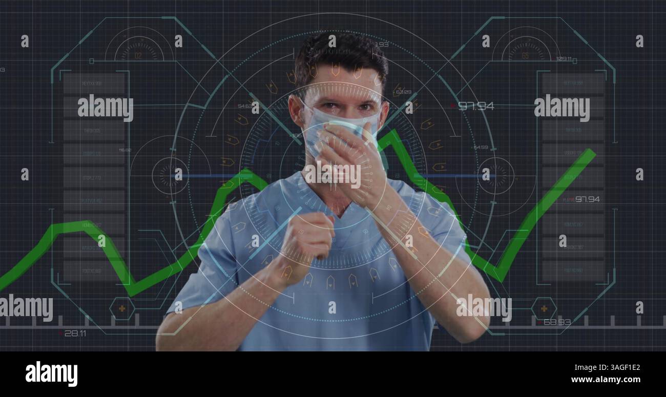 Image of scope scanning and green line processing over male doctor ...