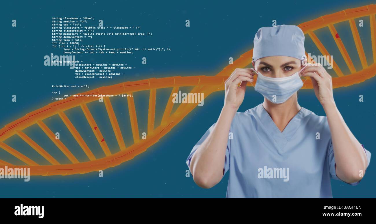 Dna structure and data processing against portrait of female health ...