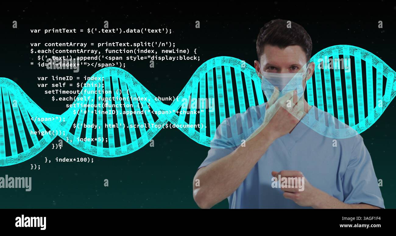Dna structure and data processing against caucasian male health worker ...