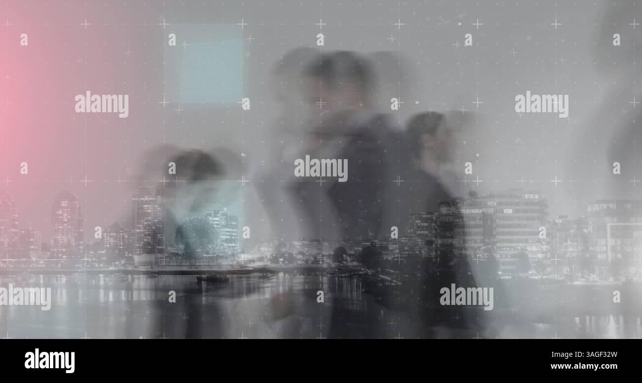 Image of business people walking in fast pace over cityscape Stock ...