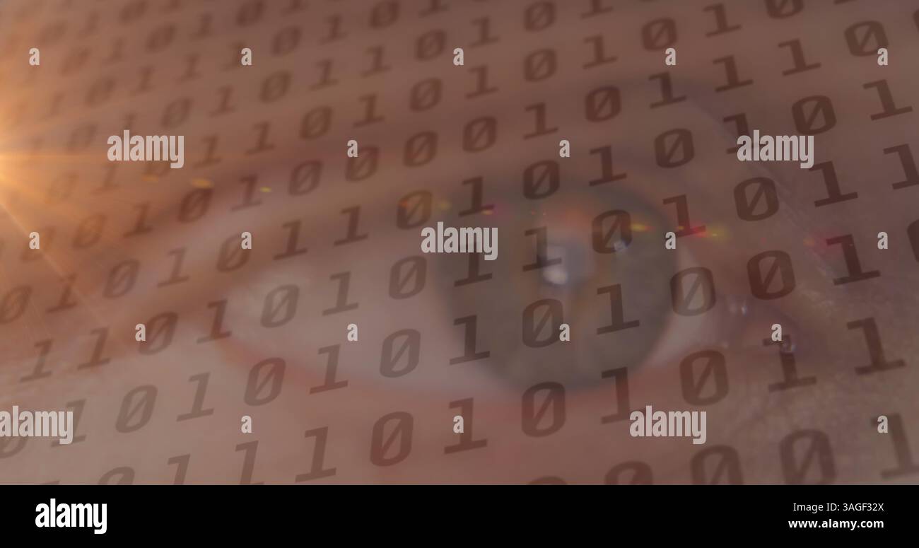 Image of binary coding data processing over woman's eye Stock Photo - Alamy
