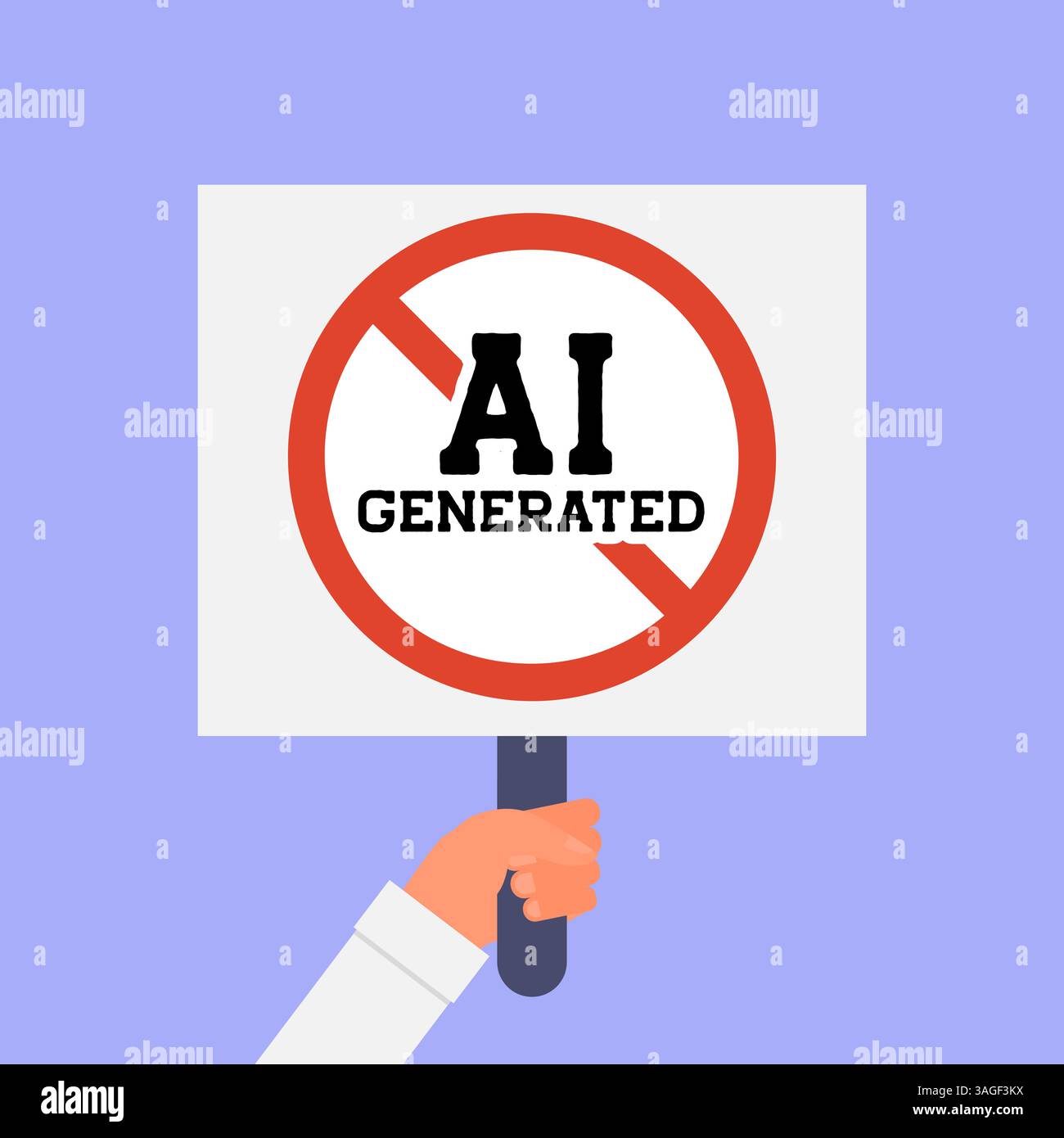 Man hand holding a sign with text AI generated inside red prohibition ...