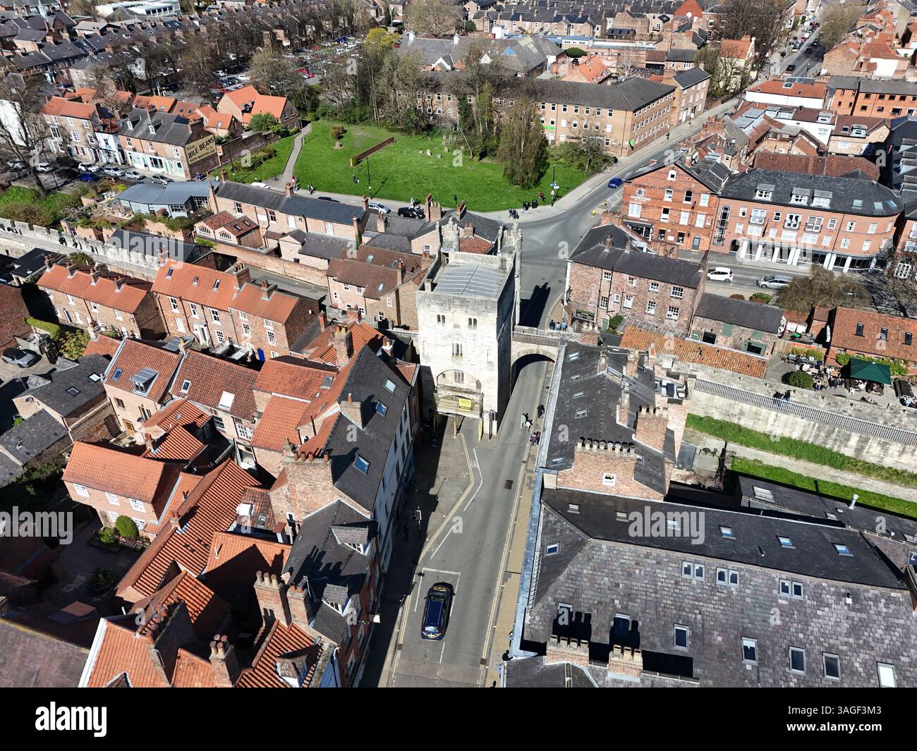 aerial view of Monk Bar, Historical military landmark York, England ...