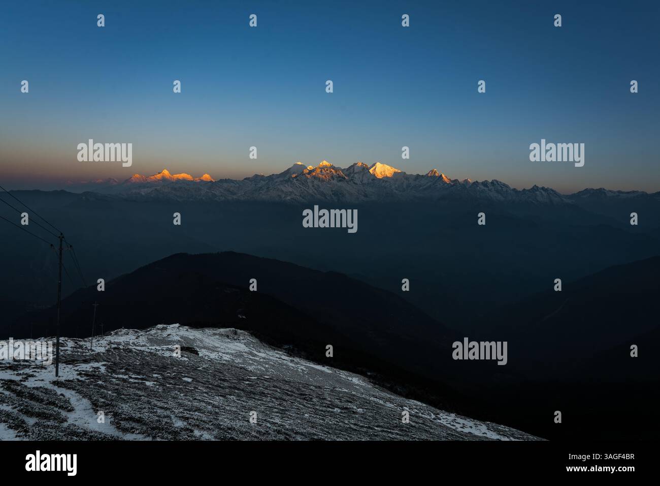 Early Morning Sunrise and Snowy Mountain Tops of Nepal with prayer ...