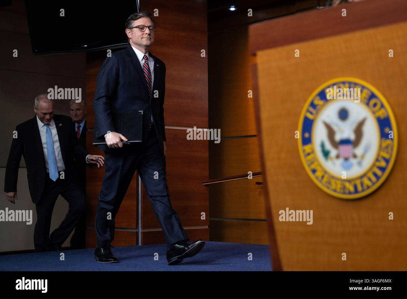 House Speaker Mike Johnson (R-La.), followed by Reps. Steve Scalise (R ...