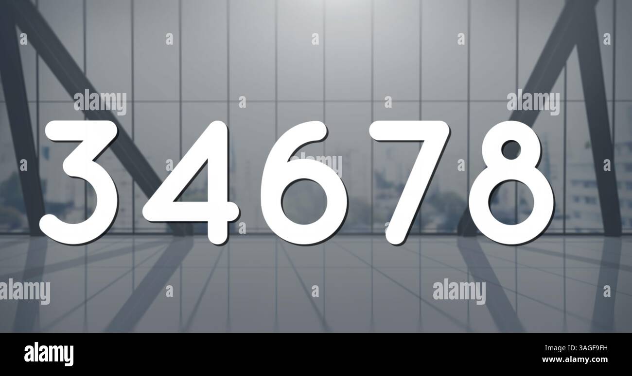Image of numbers changing over empty modern office Stock Photo - Alamy