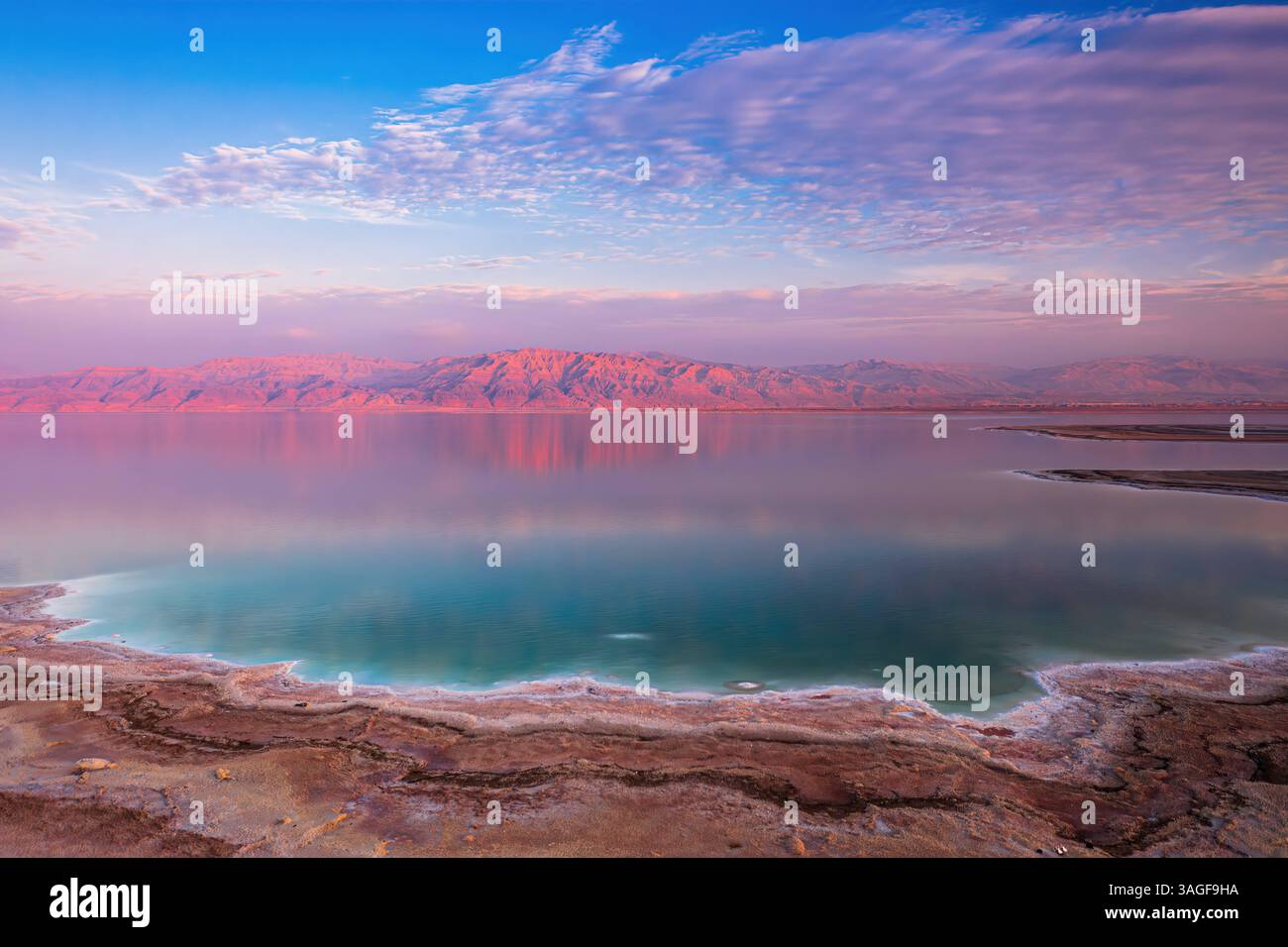 Landscape of the Dead Sea at sunset, Israel. View of Jordan on the ...